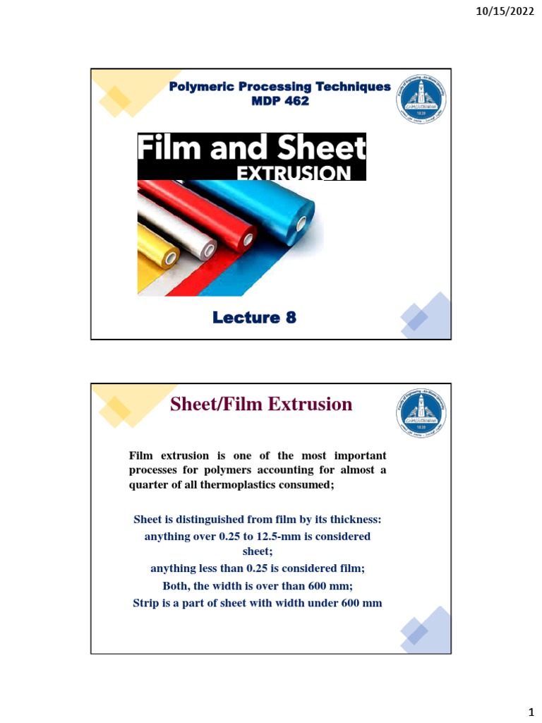 Lecture 8-Extrusion-Sheets+films | PDF | Extrusion | Sheet Metal