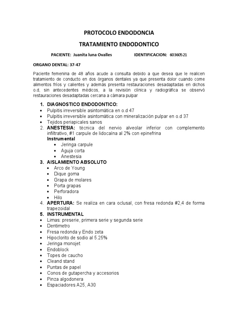 Protocolo de Endodoncia y Recubrimiento Pulpar | PDF | Ramas de ...