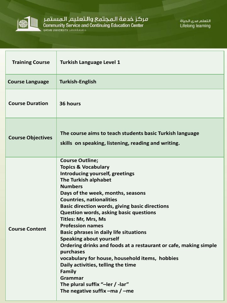 Turkish Language - Level 1 | PDF | Linguistic Typology | Language Mechanics