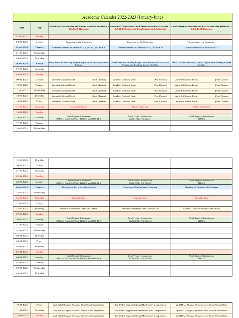 Academic Calender 2022-2023 (January-June) | PDF | Academic Term ...