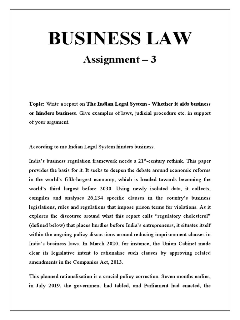 BUSINESS LAW Assignment 3 | PDF | Regulatory Compliance | Entrepreneurship