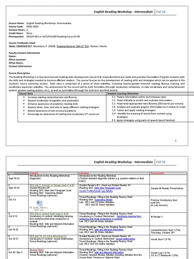 Intermediate English Reading Workshop | PDF | Reading Comprehension ...