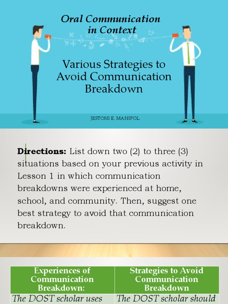 Various Strategies To Avoid COMM BREAKDOWN | PDF | Communication | Body ...
