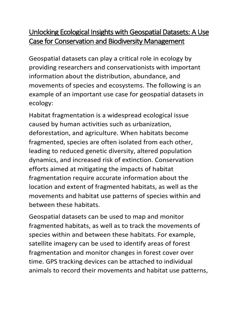 Unlocking Ecological Insights With Geospatial Datasets | PDF ...
