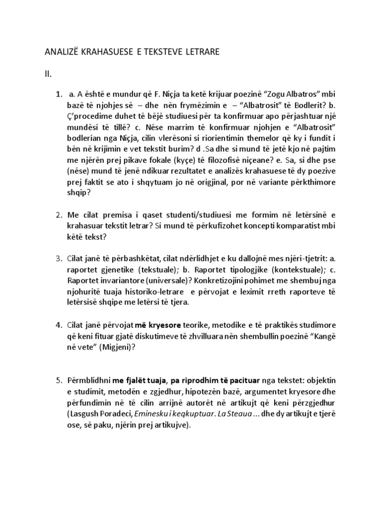 Analizë Krahasuese e Teksteve Letrare Ii | PDF