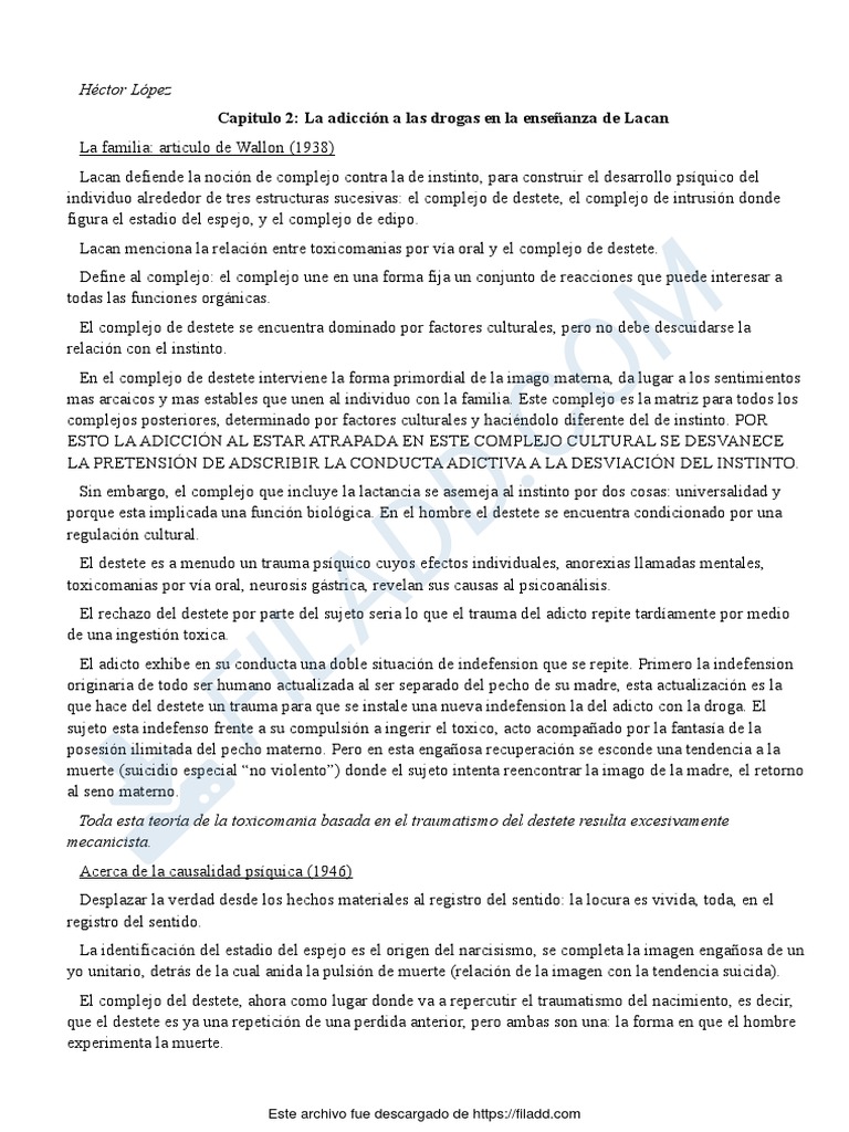 Tema 1 Unidad 2 Toxicomania | PDF | Jacques Lacan | La dependencia de ...