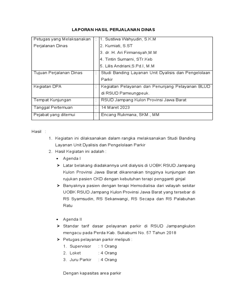 LAPORAN HASIL PERJALANAN DINAS-1 | PDF