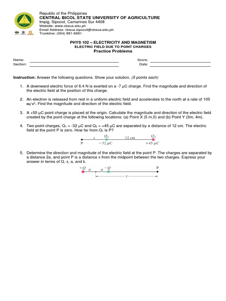 Electric Field Practice Problems | PDF