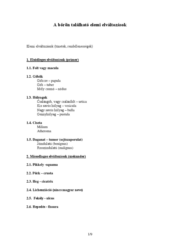 A Bőrön Található Elemi Elváltozások | PDF