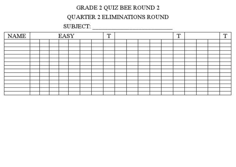 Grade 2 Quiz Bee Round 2 | PDF
