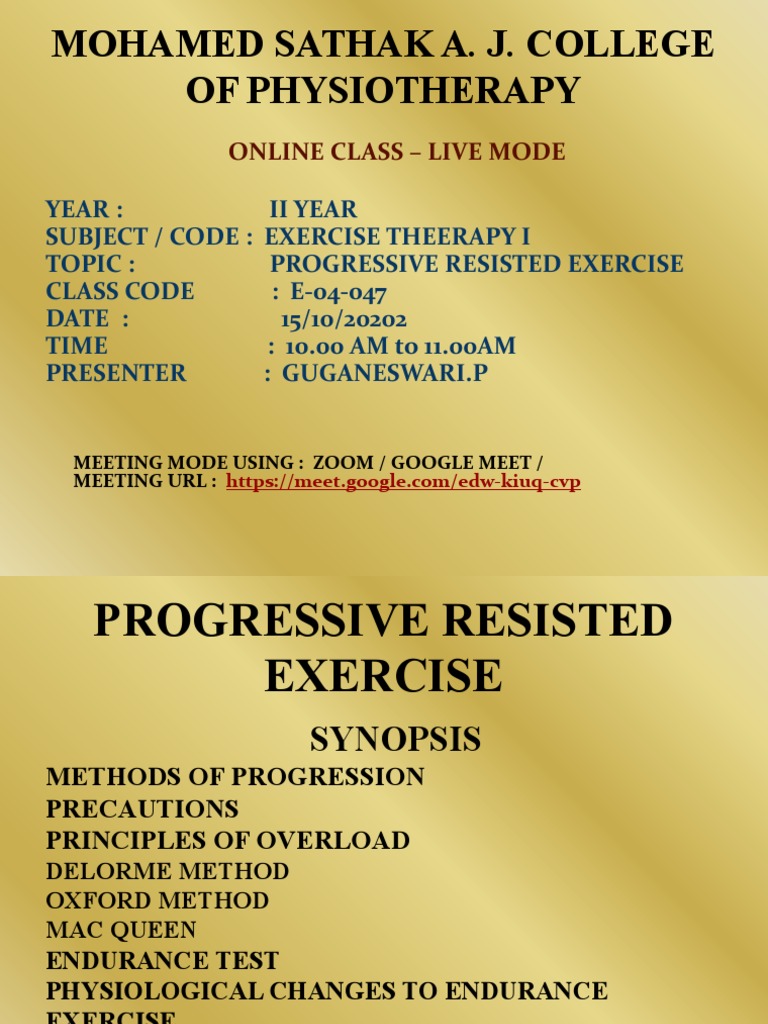 Progressive Resisted Exercise BPT | PDF | Strength Training | Skeletal ...