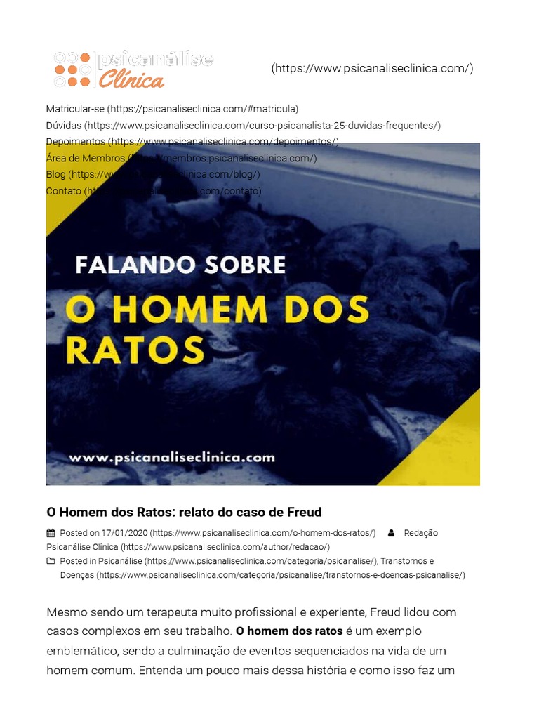 O Homem dos Ratos: um caso clássico de Freud sobre neurose obsessiva ...