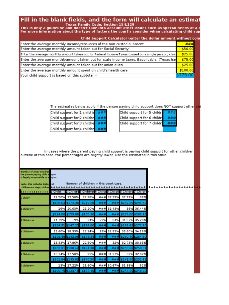Texas Child Support Estimate Calculator | PDF