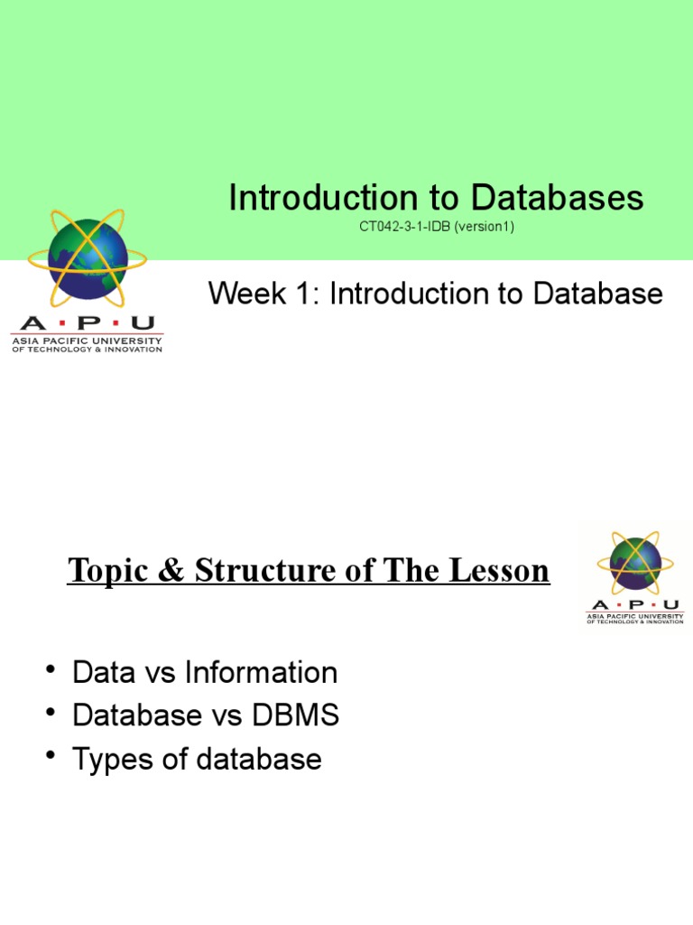 CT042-3-1-IDB-Week 1 - Intro | PDF | Databases | Data