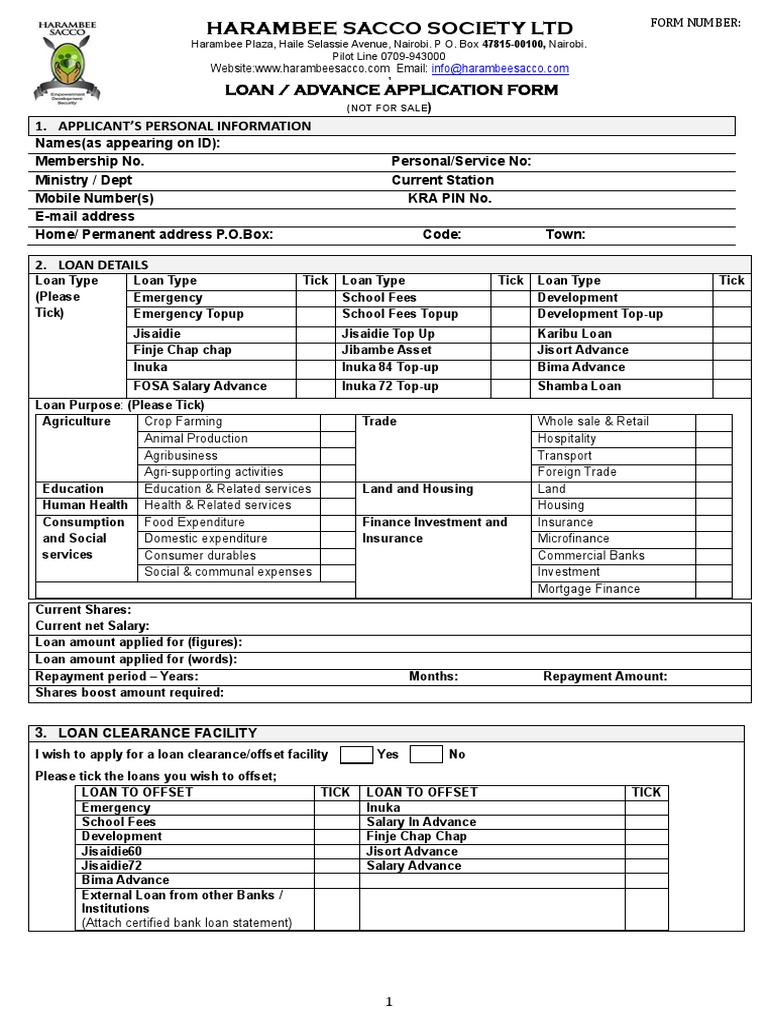 Harambee Sacco Loan Application Form | PDF | Loans | Interest