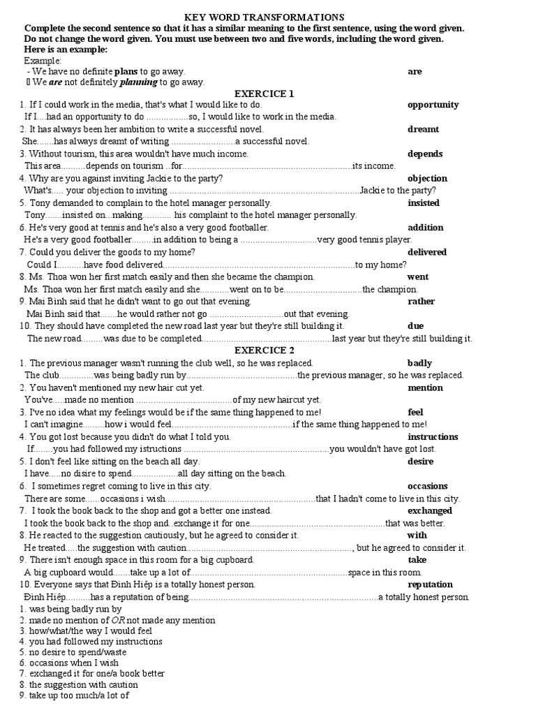 Bai Tap Sentence Tranformation | PDF | Fast Food