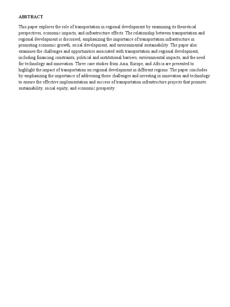 Urp 512 Role of Transportation in Regional Development Plus Abstract | PDF | Infrastructure ...