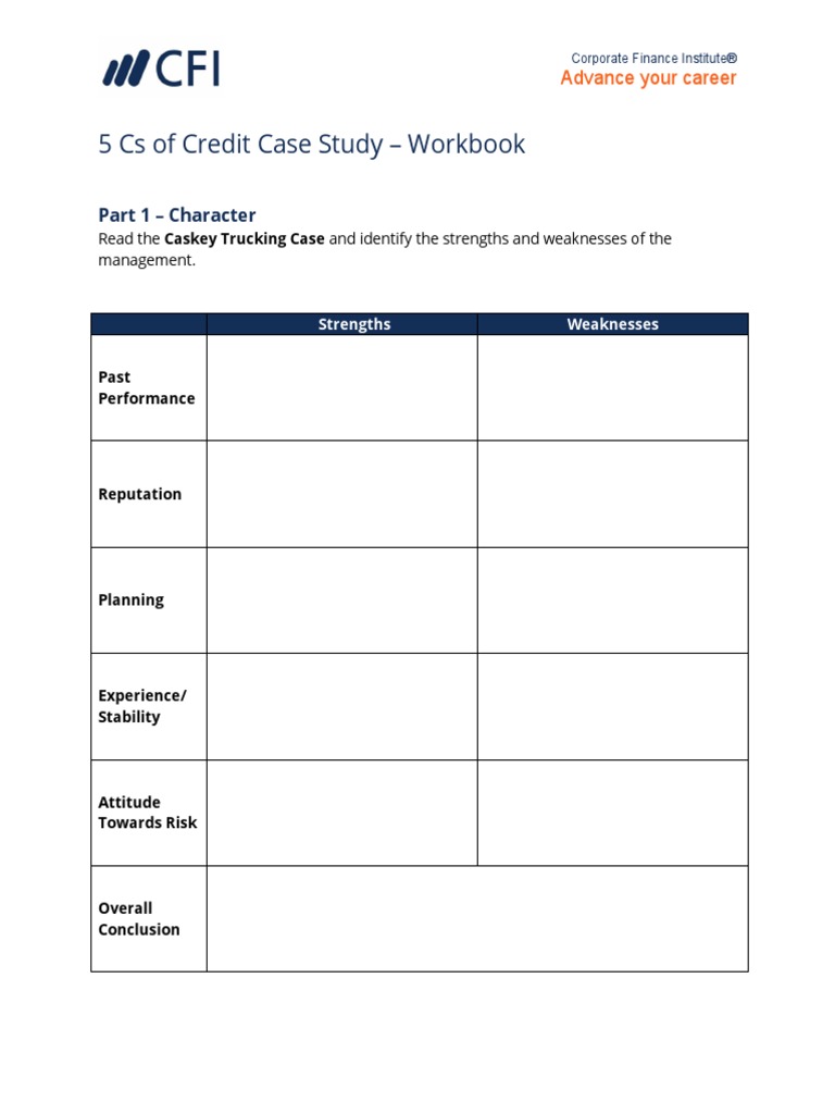 5 Cs of Credit - Case Study Workbook | PDF | Leverage (Finance) | Credit