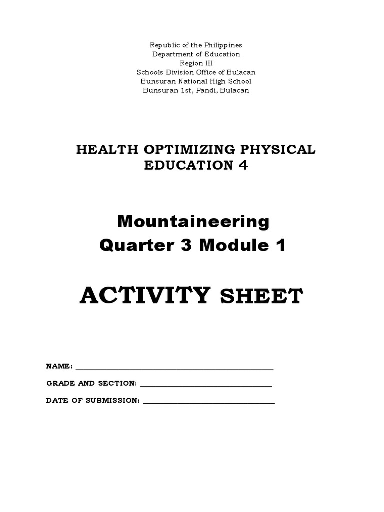 HOPE 4 Mountaineering Activity Sheet Q3 WK 1 | PDF | Mountains