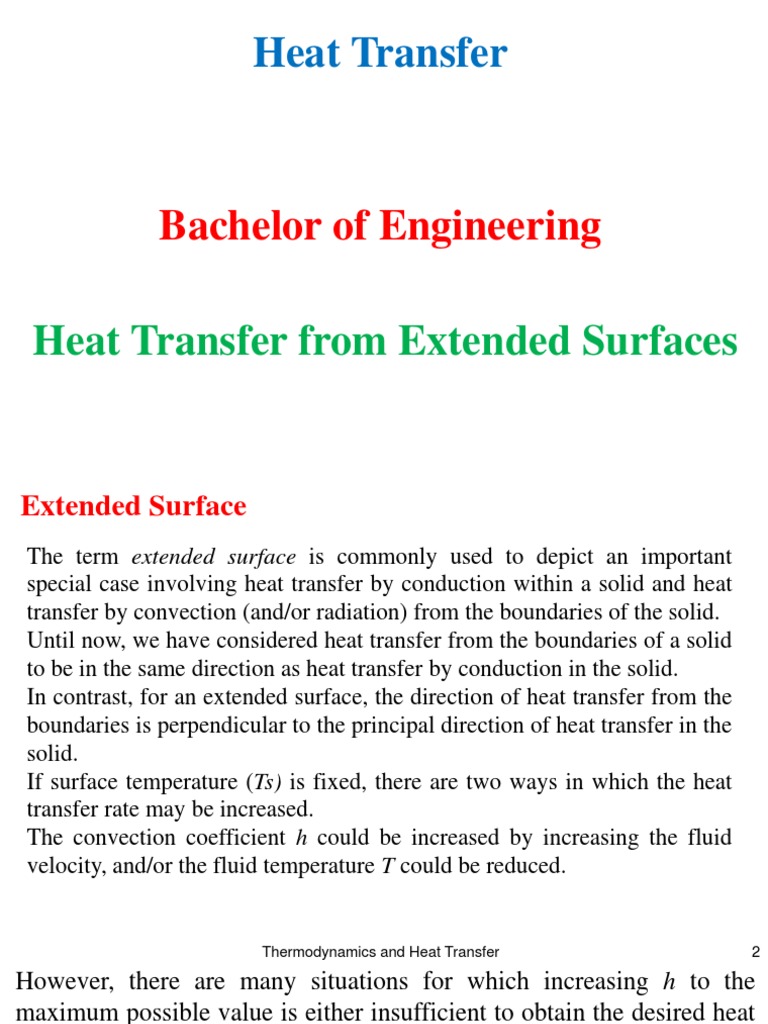 Heat Transfer From Extended Surfaces | PDF | Heat Transfer | Thermal ...