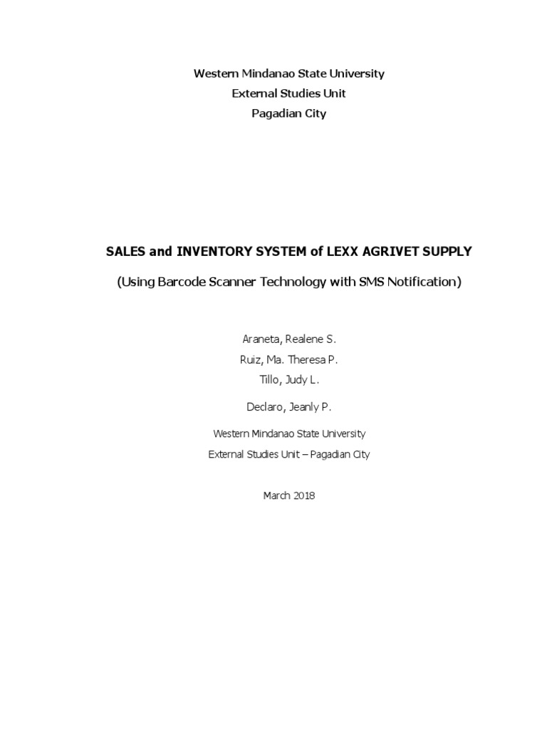 WMSU ESU Sales Inventory System with Barcode Scanner SMS | PDF