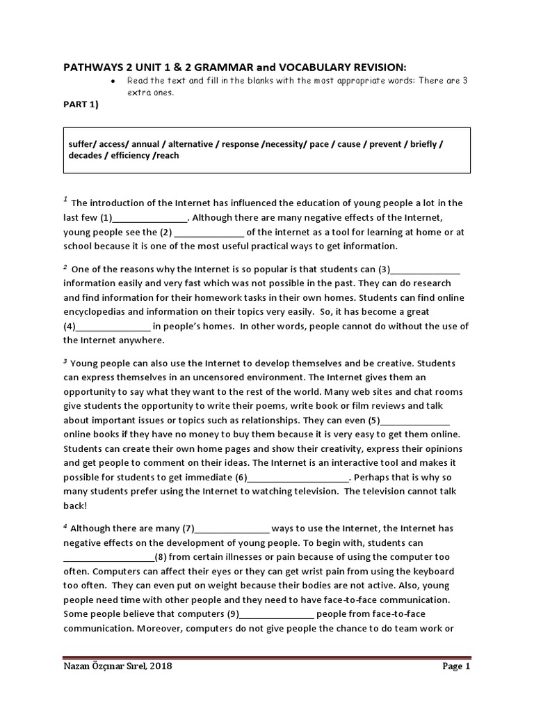 GRAMMAR and VOCABULARY REVISION UNIT 1 and 2 PATHWAYS | PDF | Internet | John Lennon