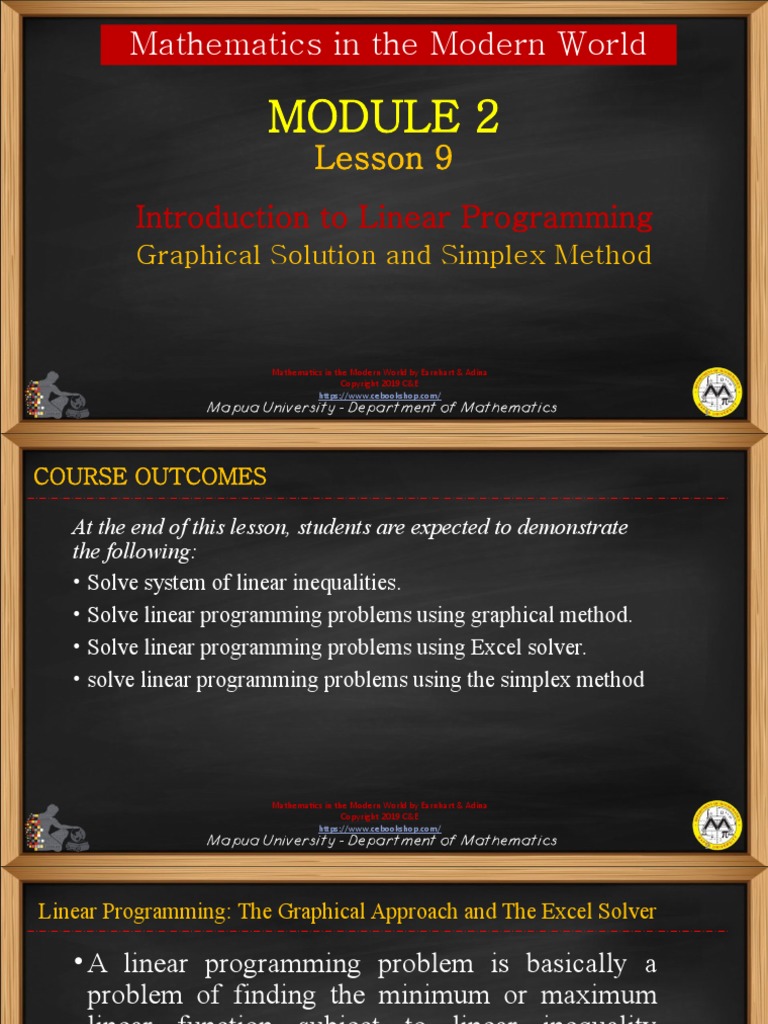 Module 2 Lesson 9 Linear Programming Pdf Linear Programming Mathematical Optimization