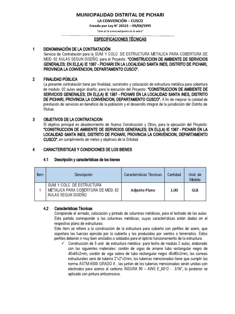 1.TDR - Sum. y Colc. de Estructura Metalica para Cobertura de Mod. 02 Aulas Segun Diseño - Santa ...