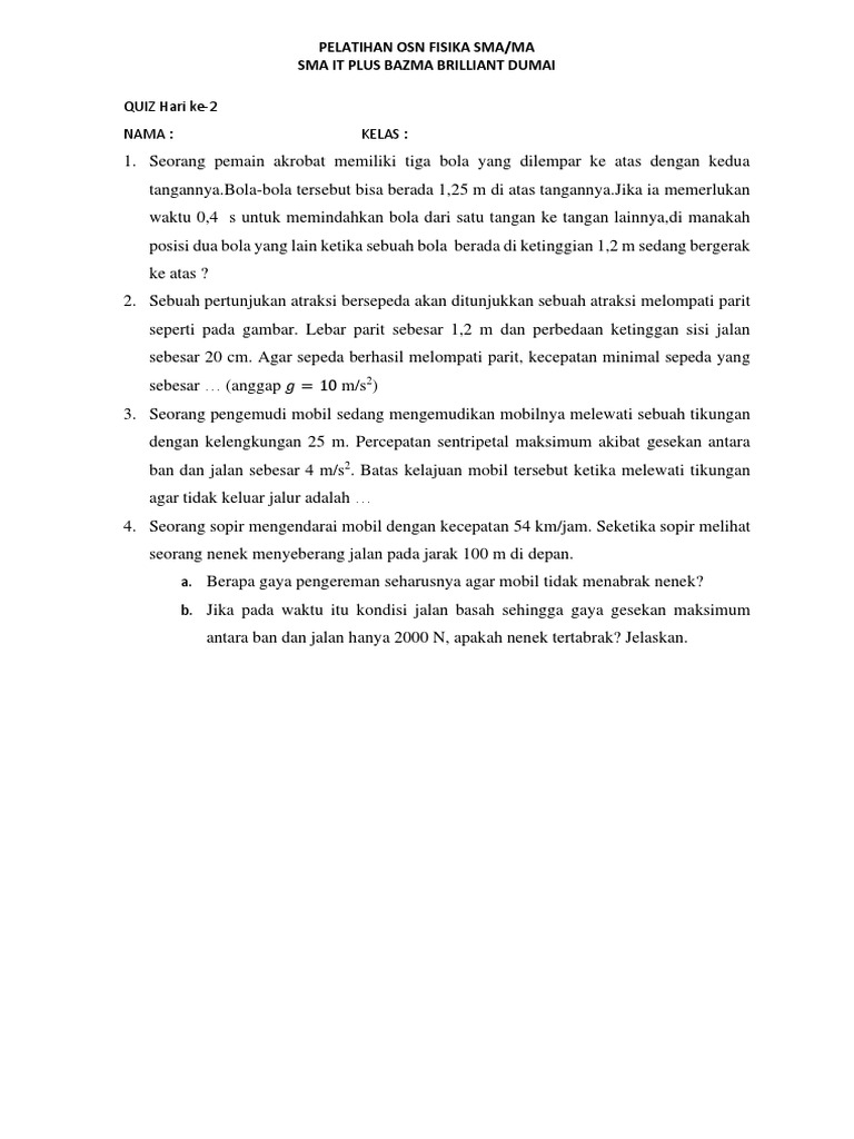Quiz OSN Fisika SMA IT Plus Bazma | PDF