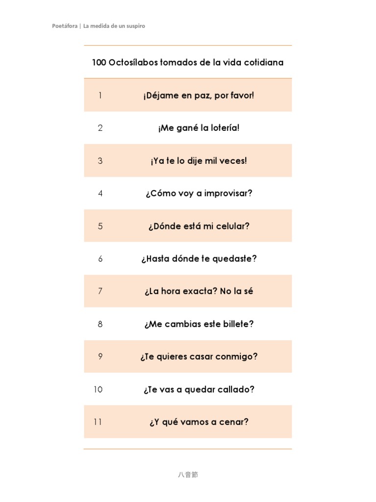 100 Octosílabos Tomados de La Vida Cotidiana | PDF