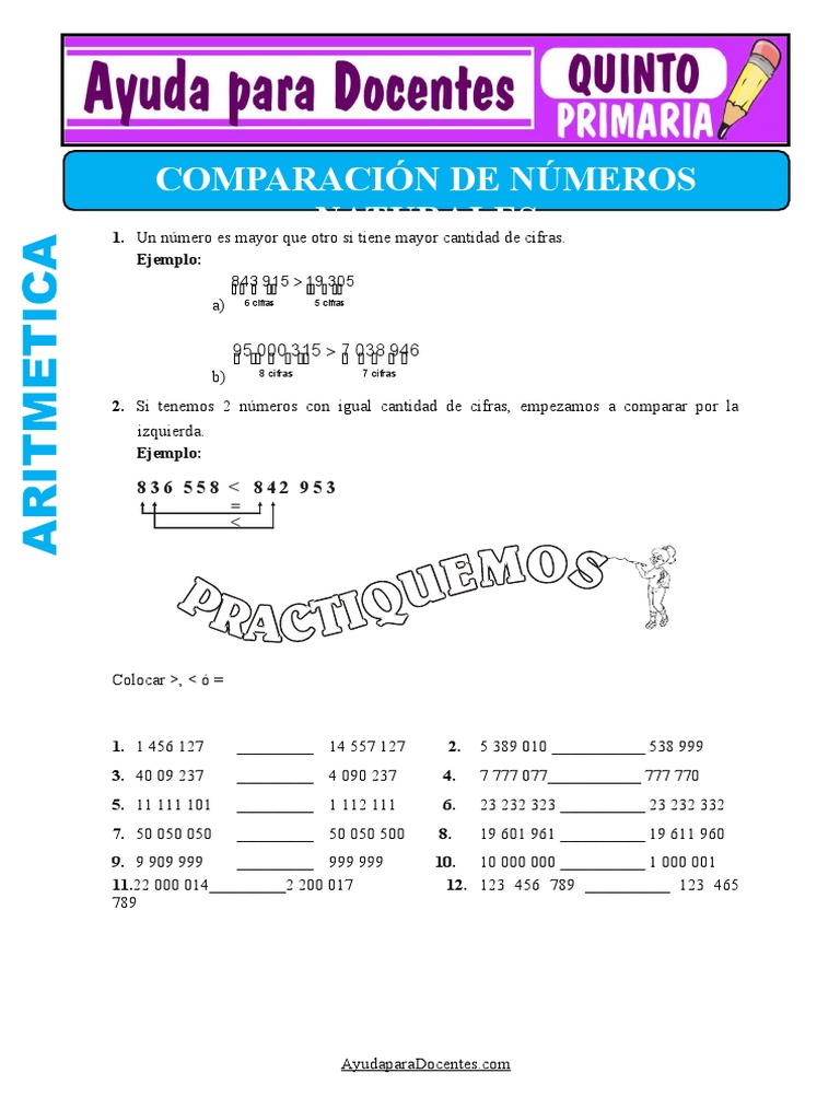 Ejemplos de Comparacion de Numeros Naturales para Quinto de Primaria | PDF