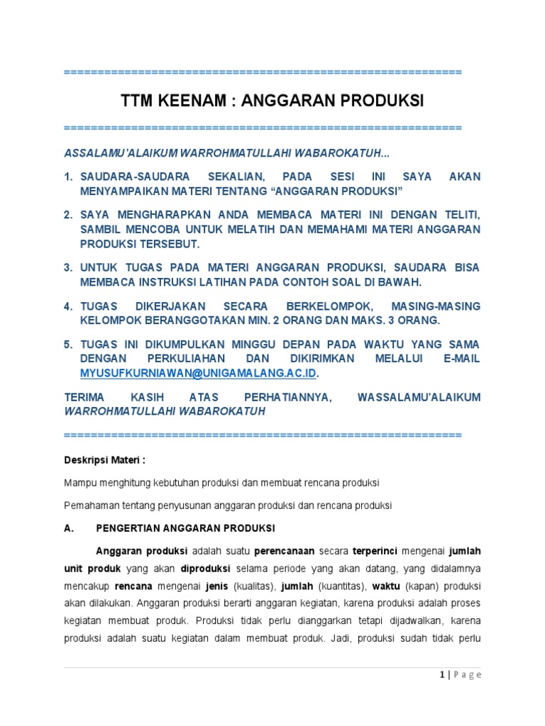 TTM 6-Anggaran Produksi | PDF