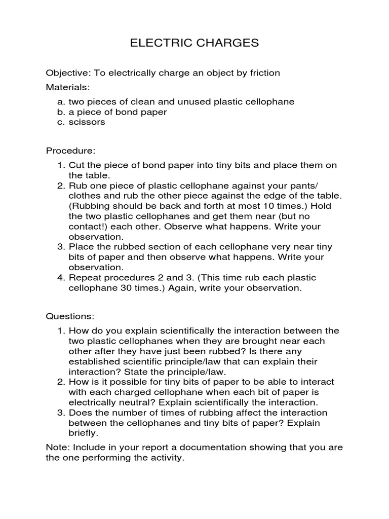 Science Experiment: Electric Charges | PDF | Science & Mathematics
