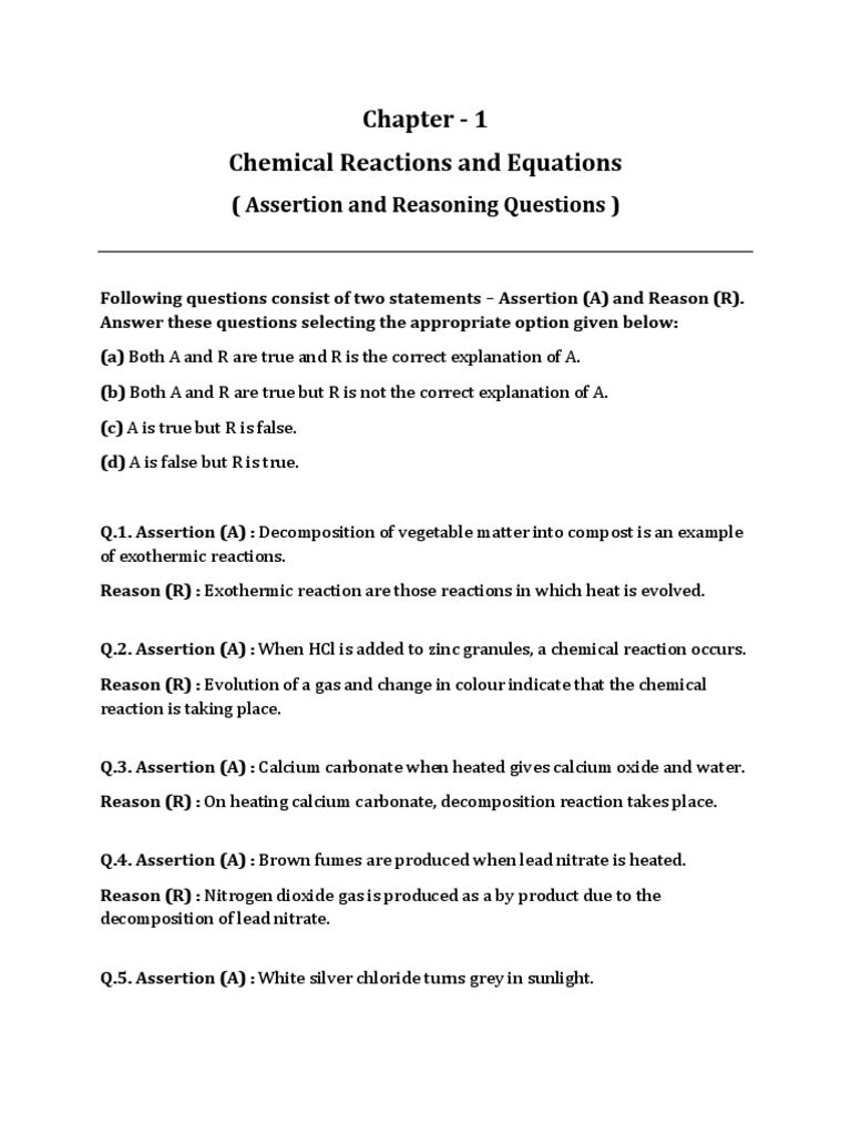 Grade 10 CH 1 Assertion Reason Questions | PDF | Oxide | Rust