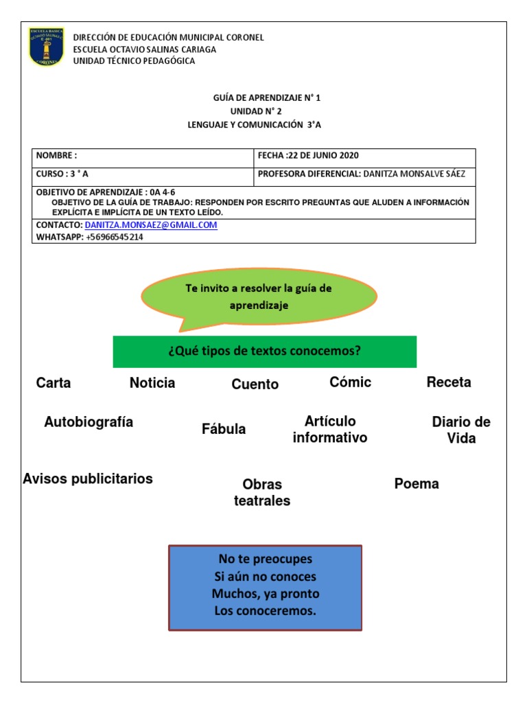 Guía Lenguaje 3°A 22 de Junio 2020 | PDF