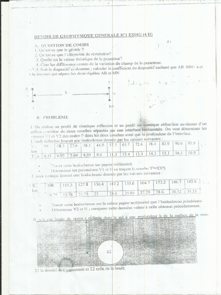 Sujet de Devoir Géophysique Générale IC1 PDF | PDF