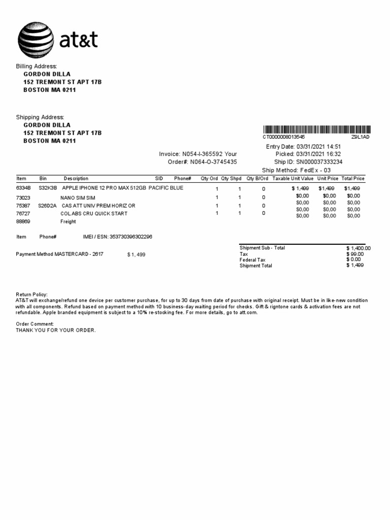Billing and Shipping Address for Gordon Dilla | PDF | Receipt | Payments