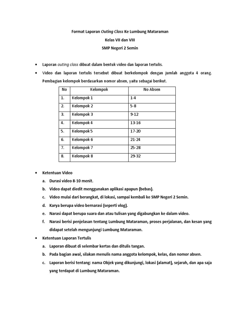 Format Laporan Outing Class Ke Lumbung Mataraman | PDF | Kajian Bahasa Asing