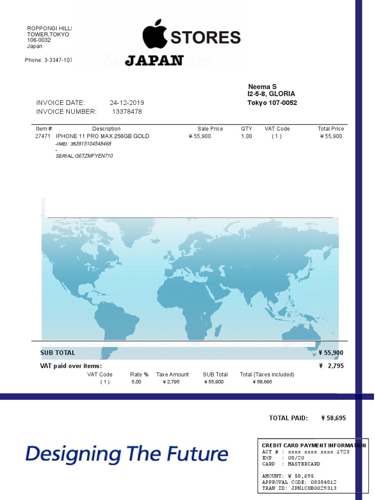 iPhone 11 Pro Max Purchase Invoice Japan | PDF | Value Added Tax | Invoice