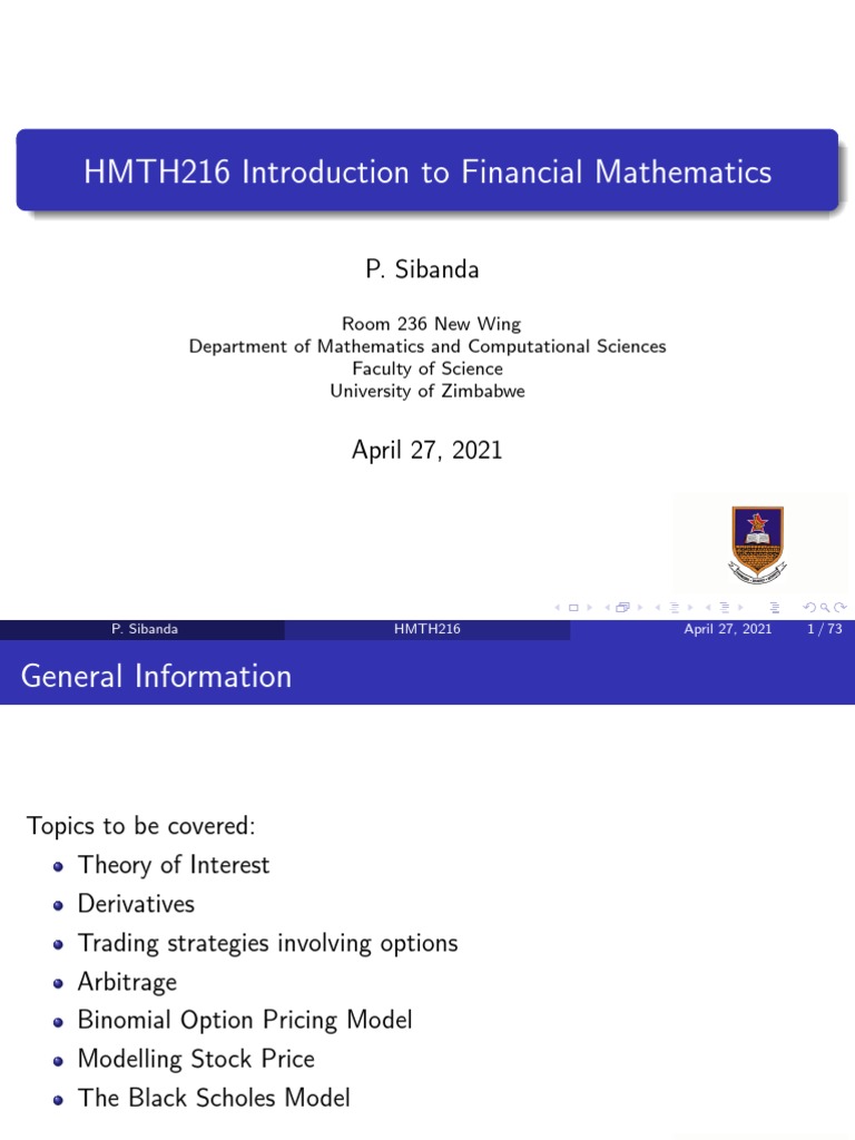 HMTH216 Lecture Notes | PDF | Option (Finance) | Derivative (Finance) HMTH216 Lecture Notes | PDF | Option (Finance) | Derivative (Finance)