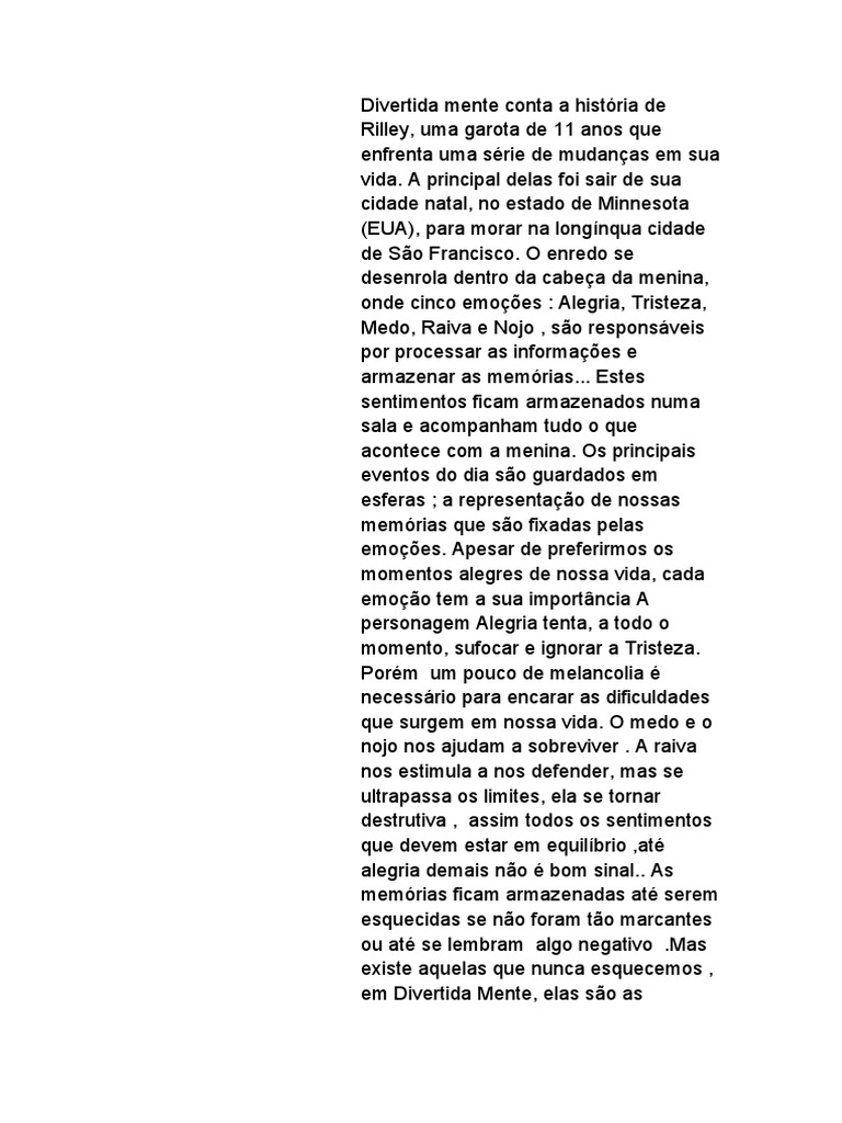 Divertida Mente Conta A História de Rilley | PDF