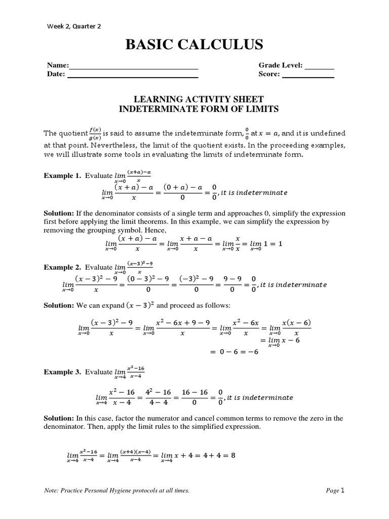 LAS - Indeterminate Form of Limits PDF | PDF | Abstract Algebra | Elementary Mathematics