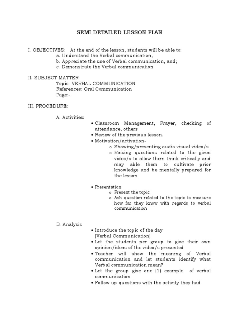 4as Lesson Plan | PDF | Communication | Lesson Plan