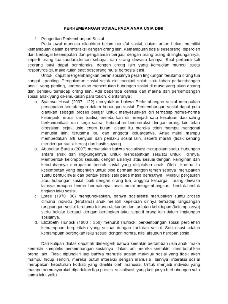 Perkembangan Sosial Anak Usia Dini | PDF