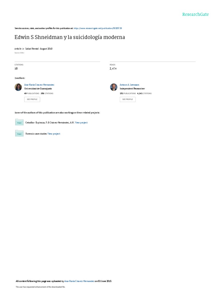 Edwin Shneidman y la suicidologí­a moderna | PDF | Psychology | Mental ...