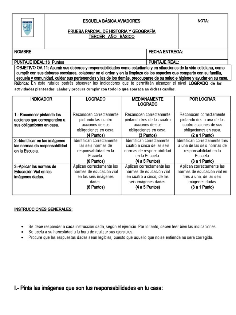 Prueba Parcial I Historia 3° Año | PDF