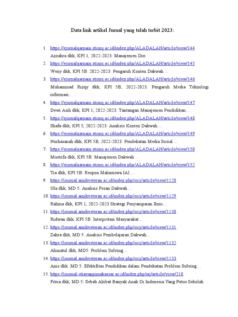 Data Link Artikel Jurnal Yang Telah Terbit | PDF
