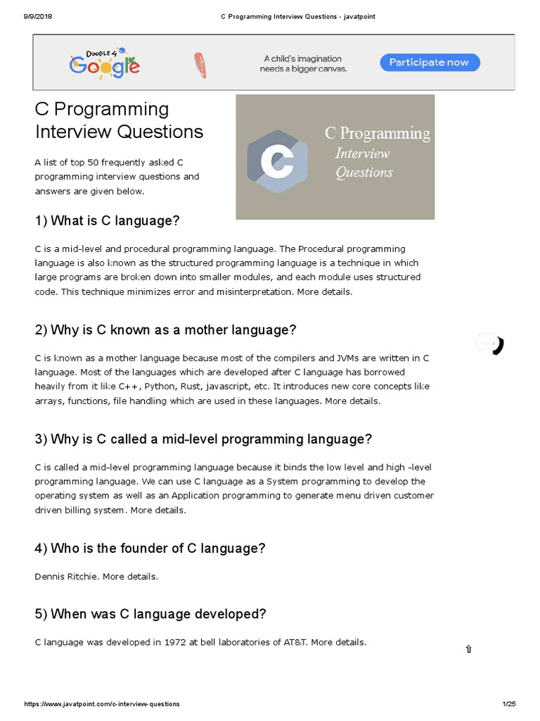 C Programming Interview Questions Download Free Pdf Pointer Computer Programming 3704