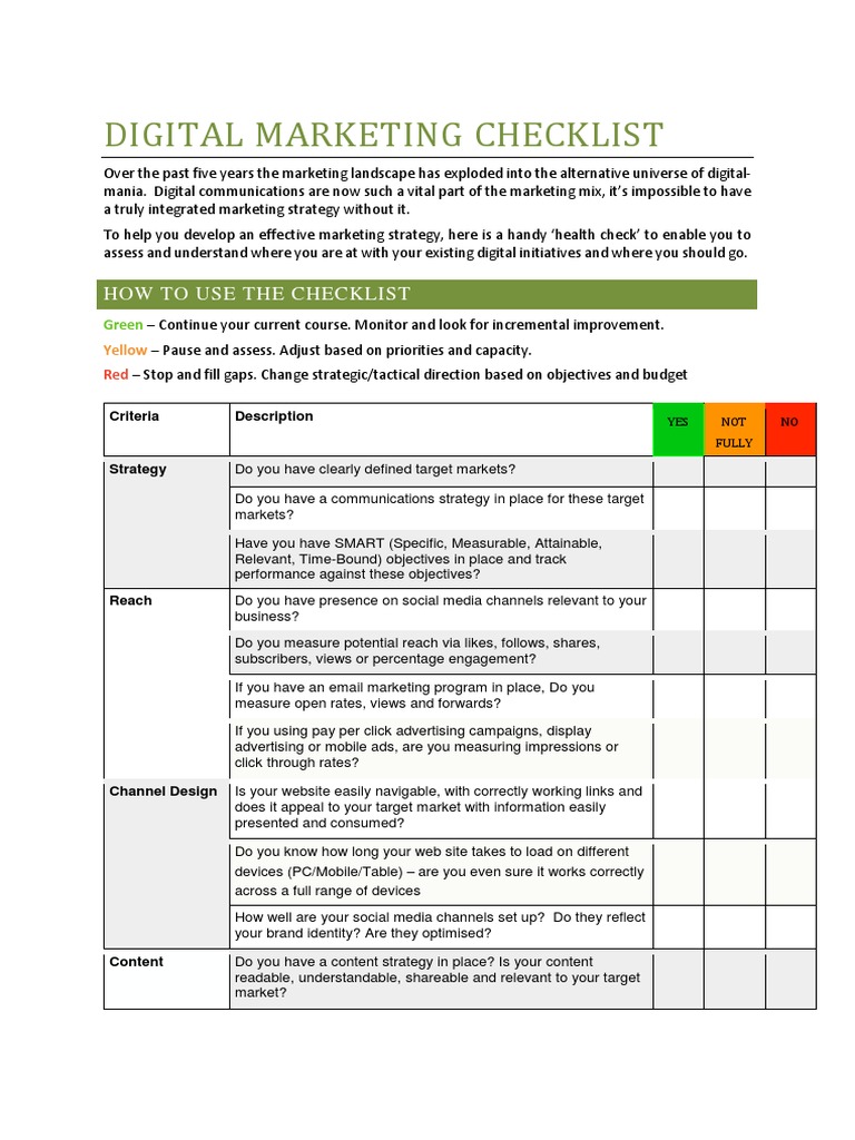 Digital Marketing CheckList | PDF | Digital Marketing | Marketing