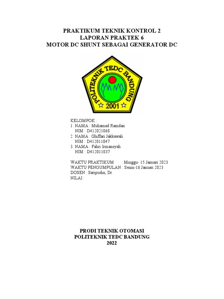 Praktek5 - Motor DC Shunt Sebagai Generator DC | PDF | Teknologi & Rekayasa